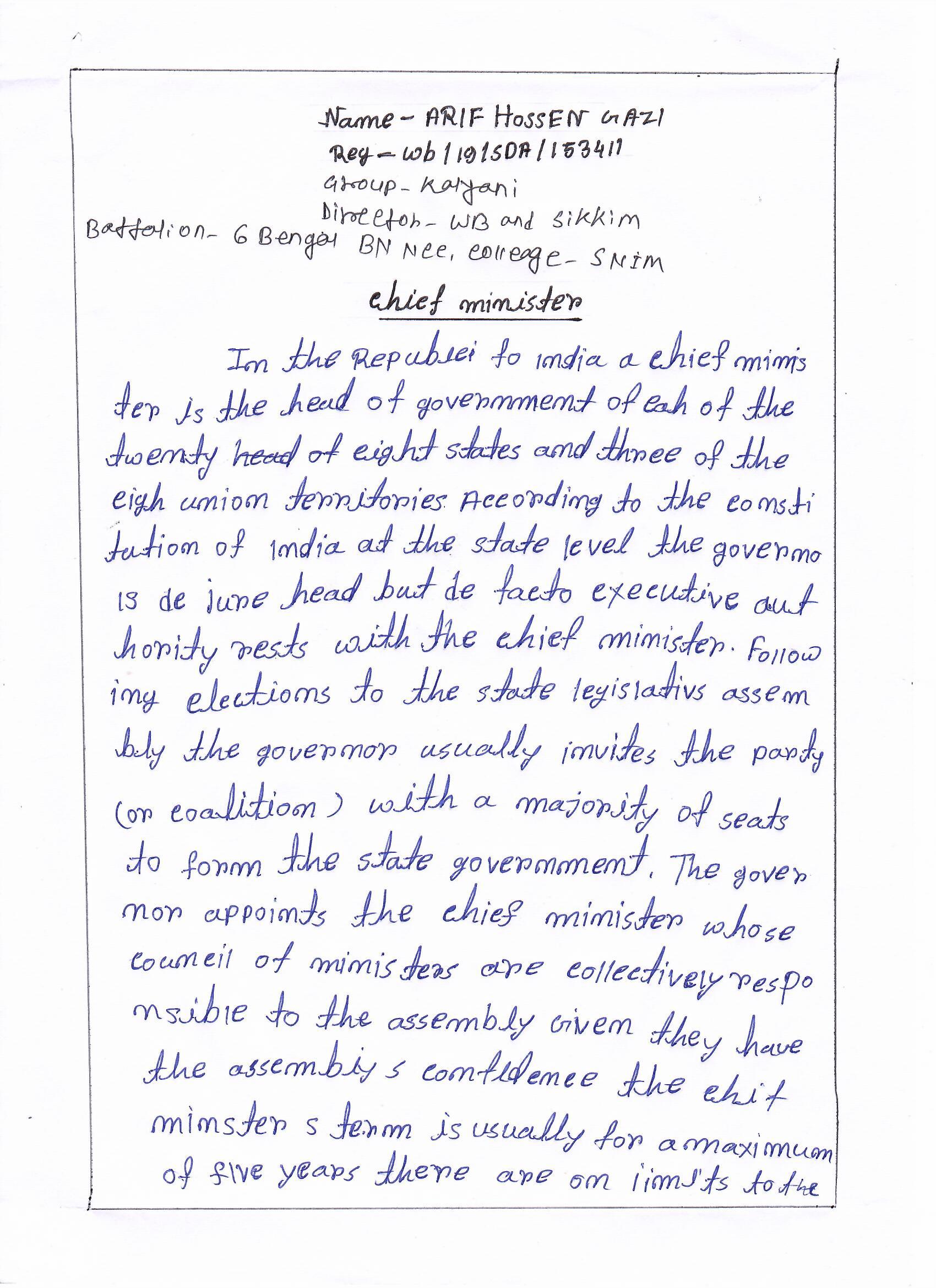 CHIF MINISTER – India NCC