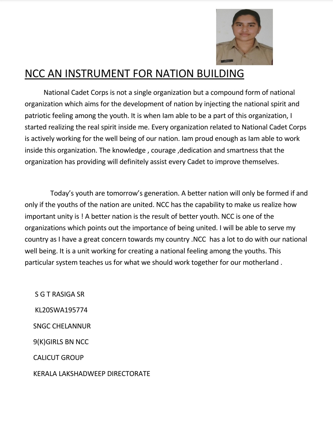 ARTICLE: NCC AN INSTRUMENT FOR NATION BUILDING – India NCC