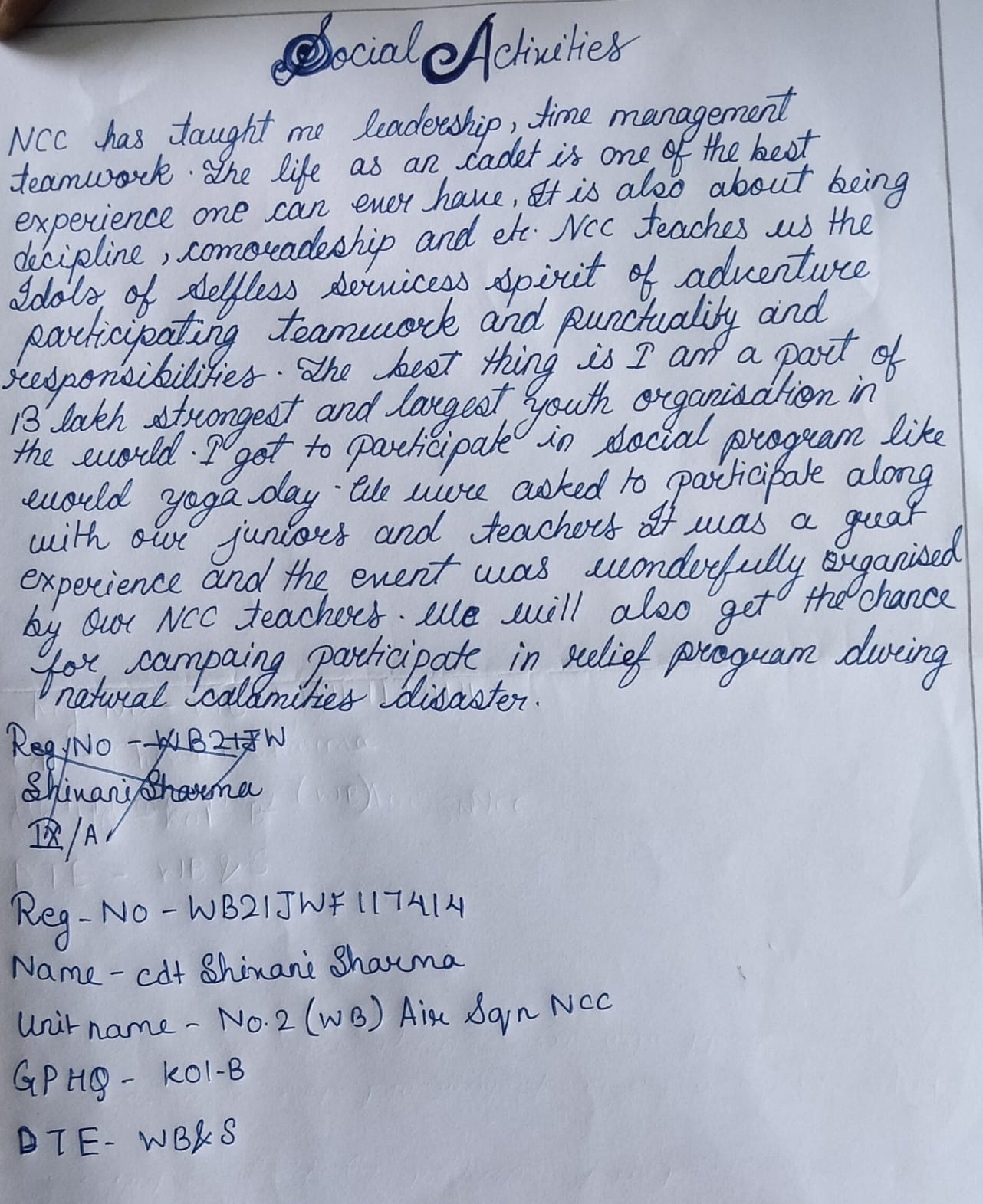 Social activities – India NCC