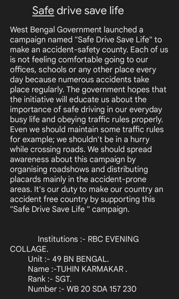 Safe drive save life – India NCC