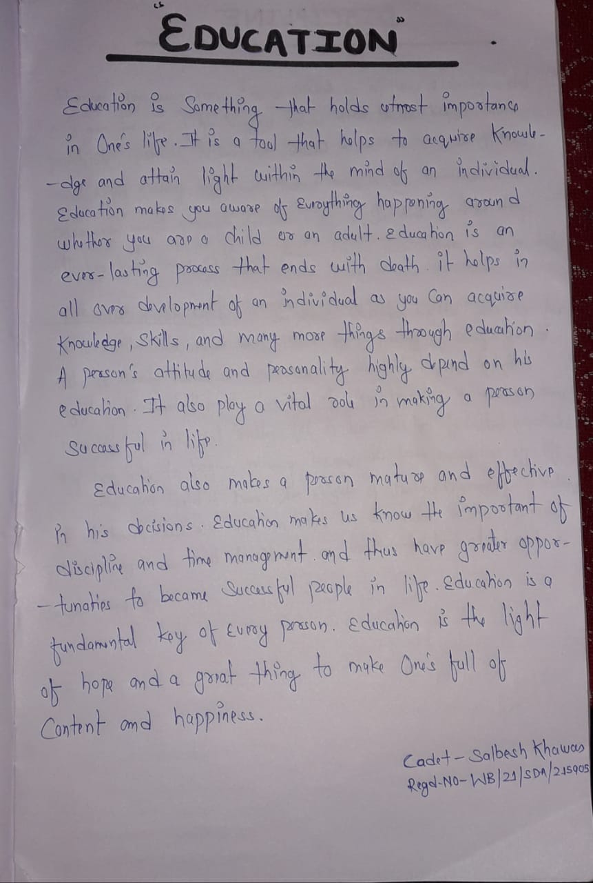 Essay on "EDUCATION" – India NCC