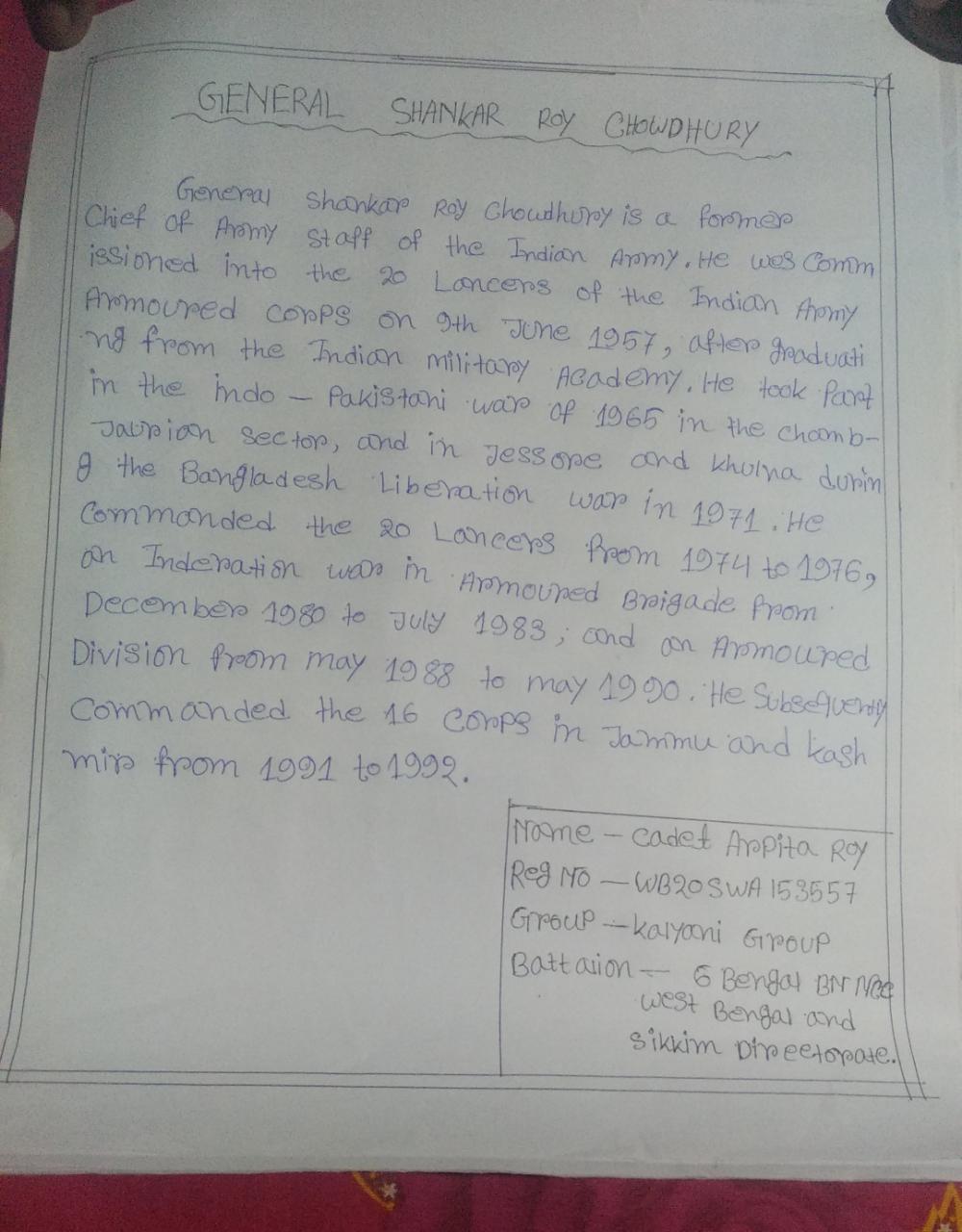 General Shankar Roy Chowdhury – India NCC