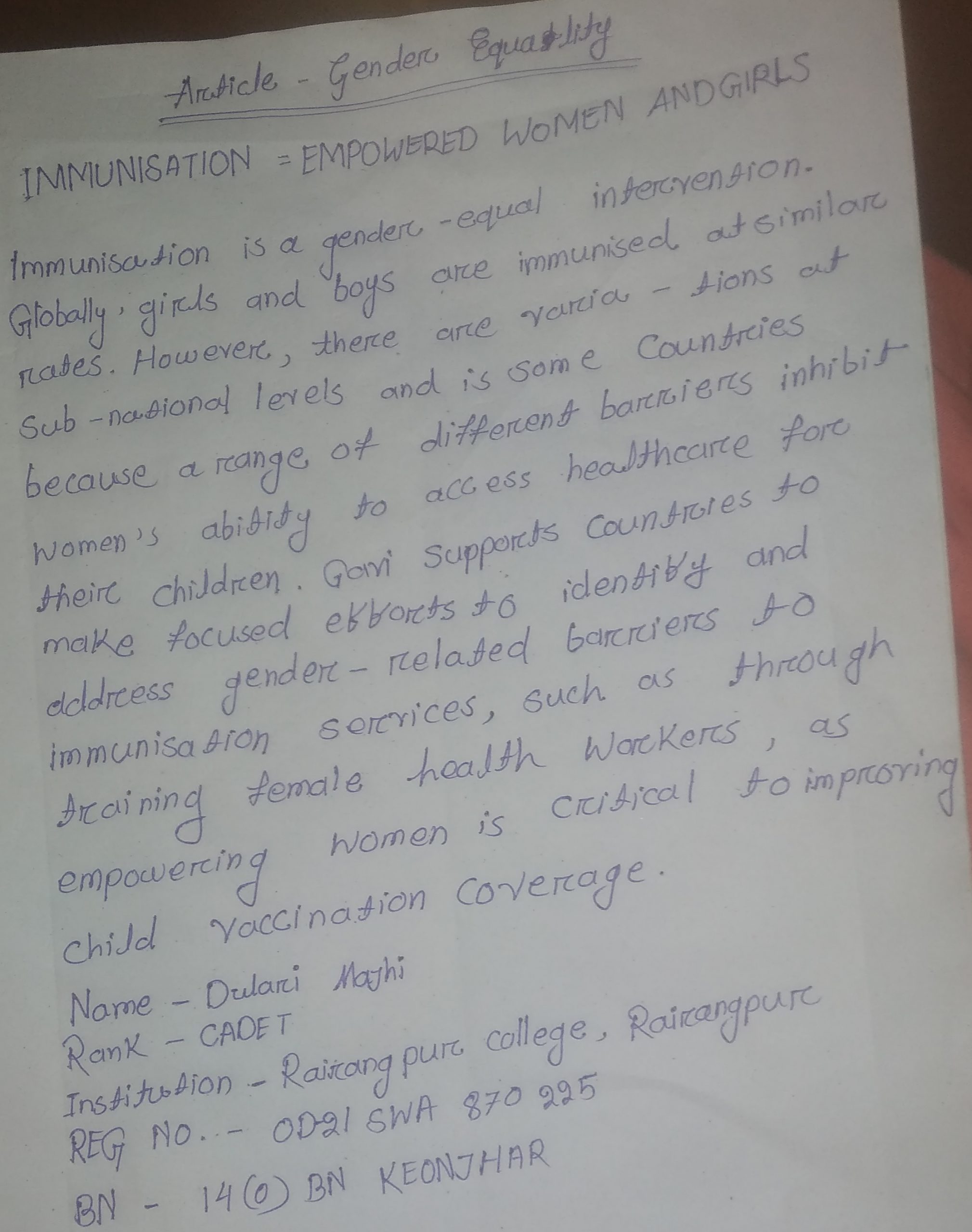 Gender Equality – India NCC