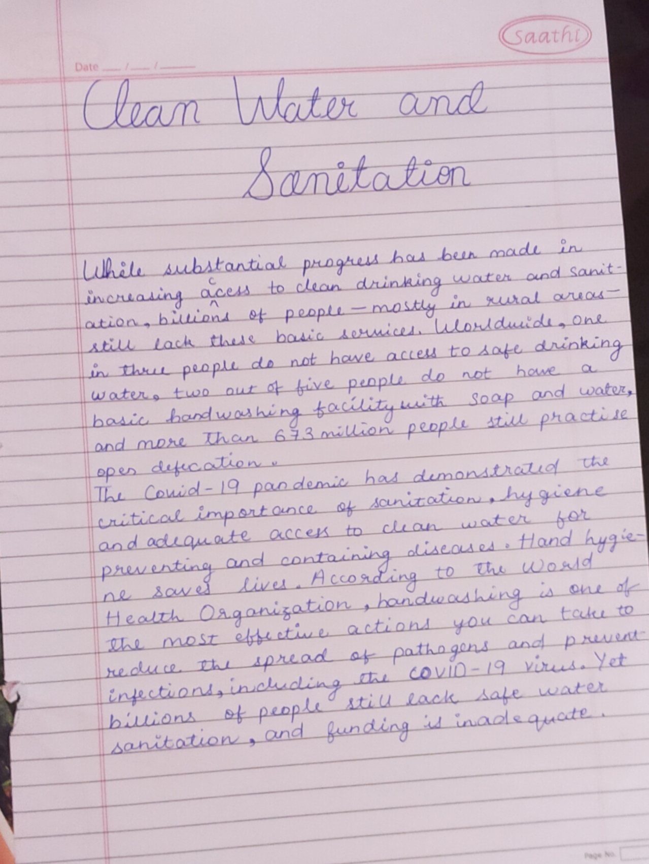 Article (clean water and sanitation) – India NCC