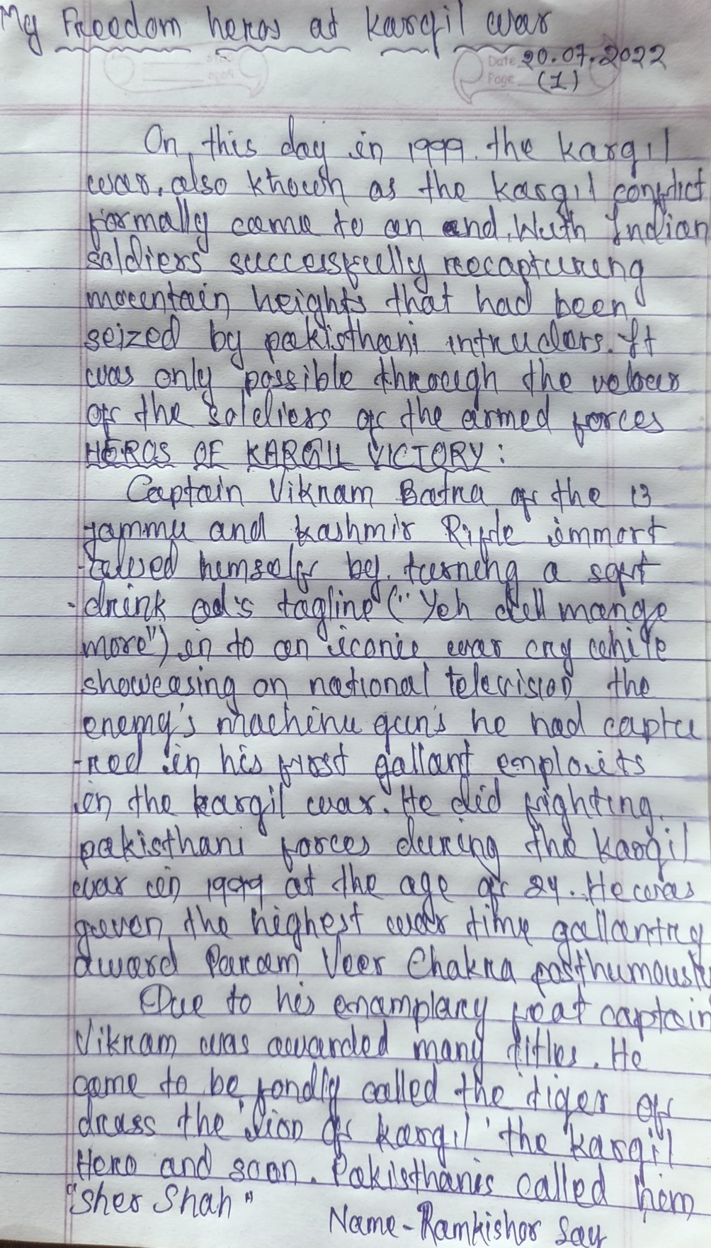 My freedom heroes at kargil war – India NCC