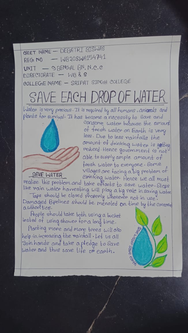 SAVE EACH DROP OF WATER – India NCC