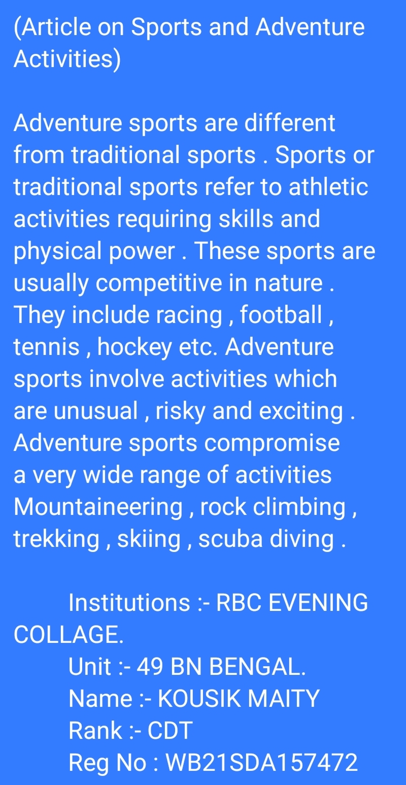 Sports at adventure – India NCC