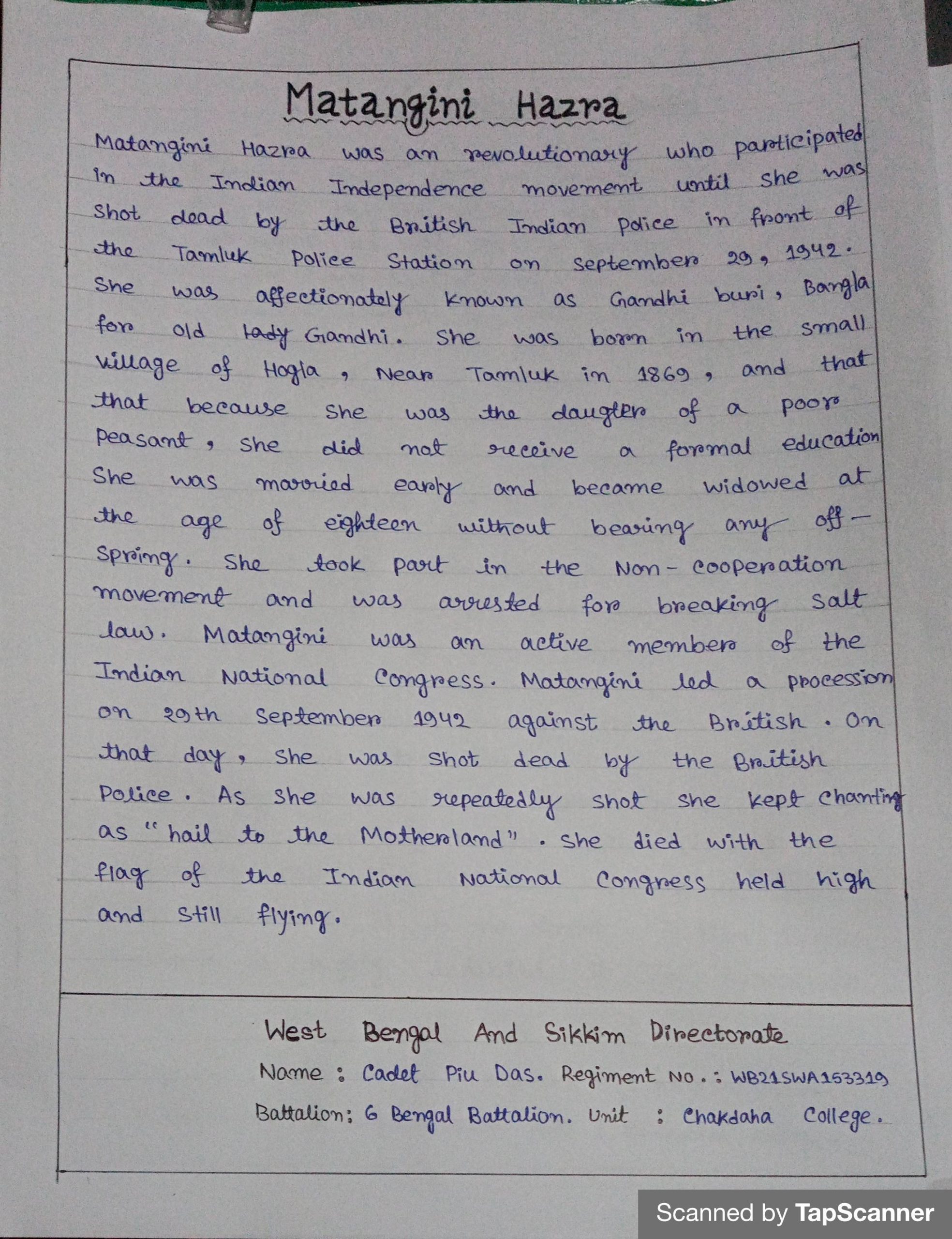 Matangini Hazra – India NCC