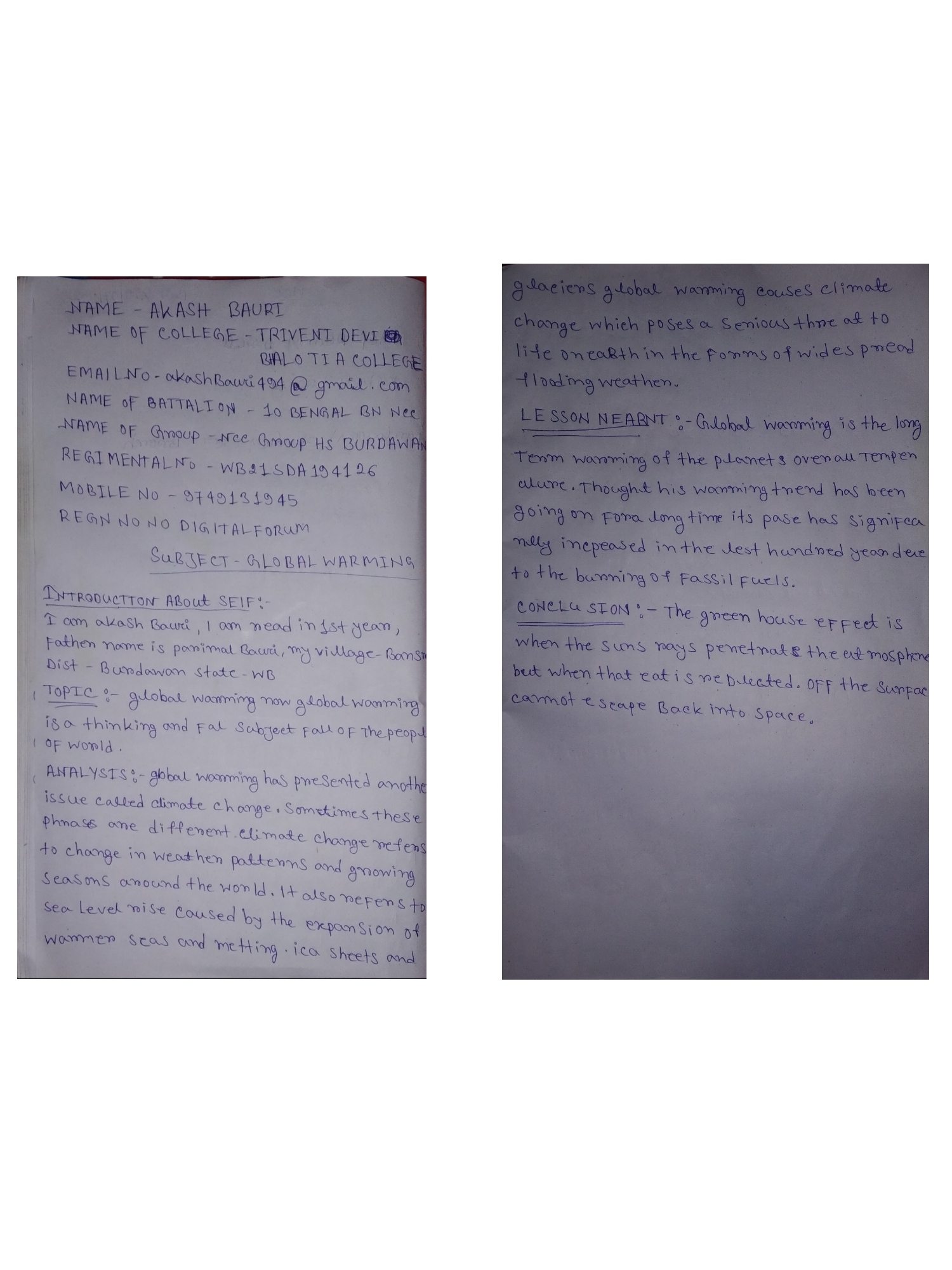GLOBAL WARMING – India NCC