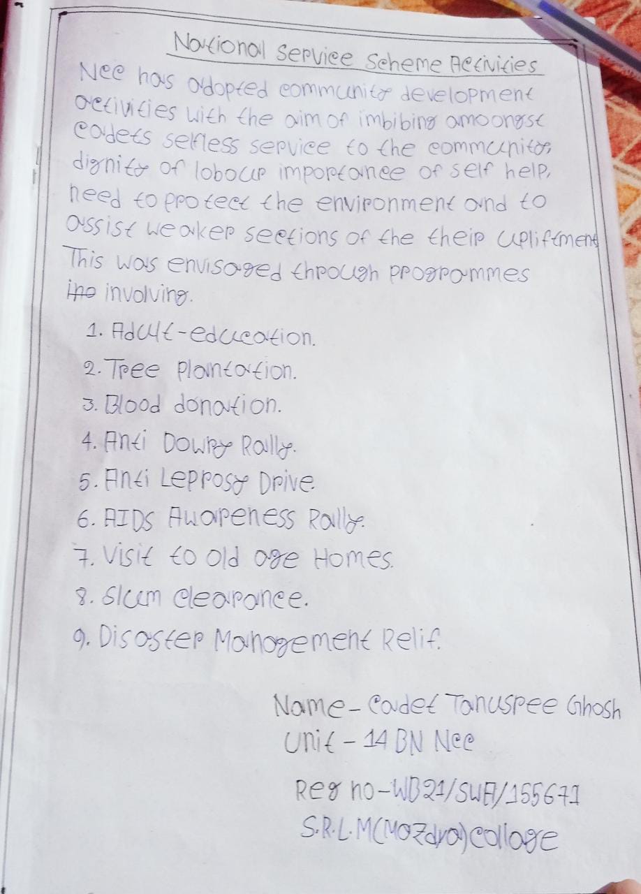 National service scheme Activities – India NCC