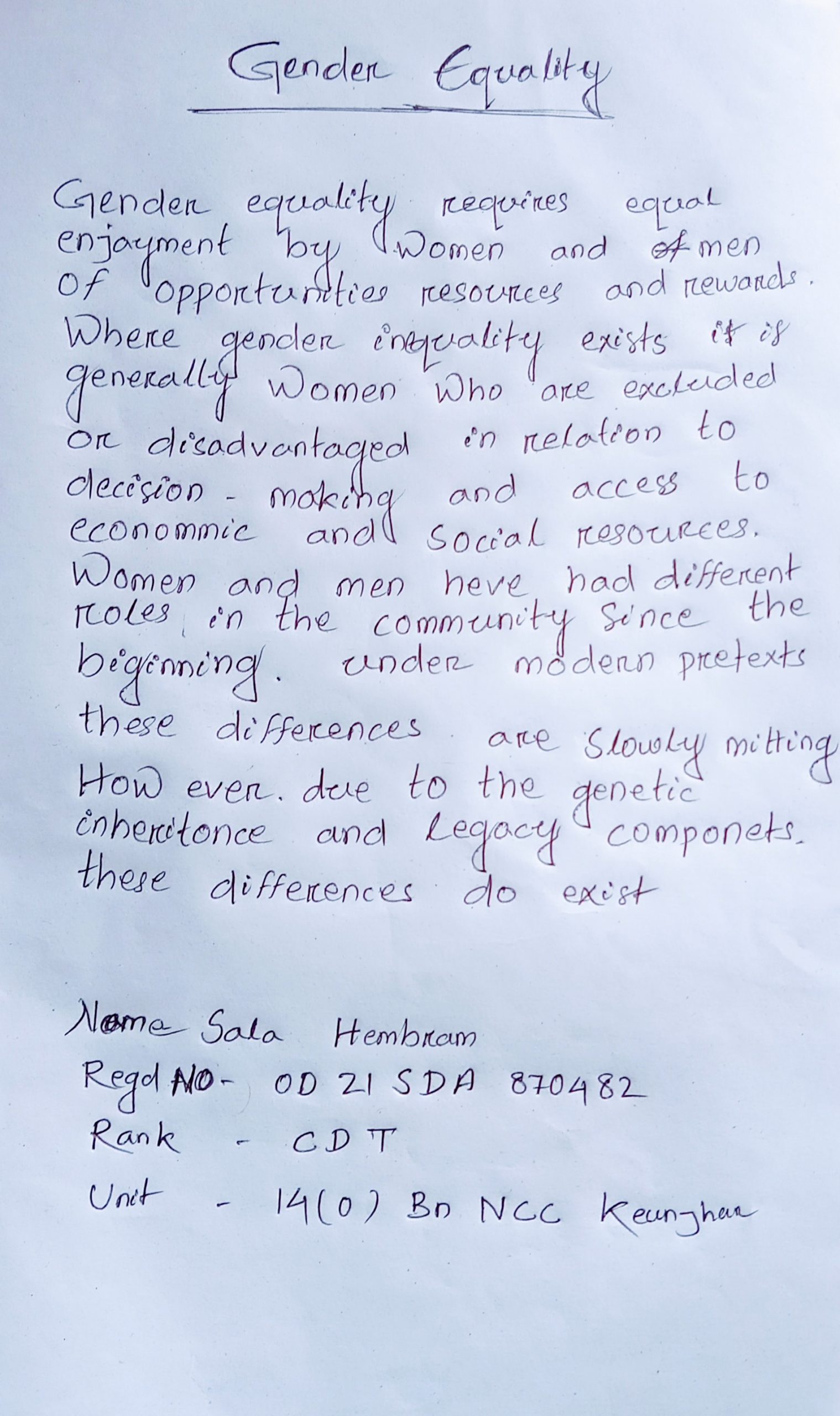 gender equality – India NCC