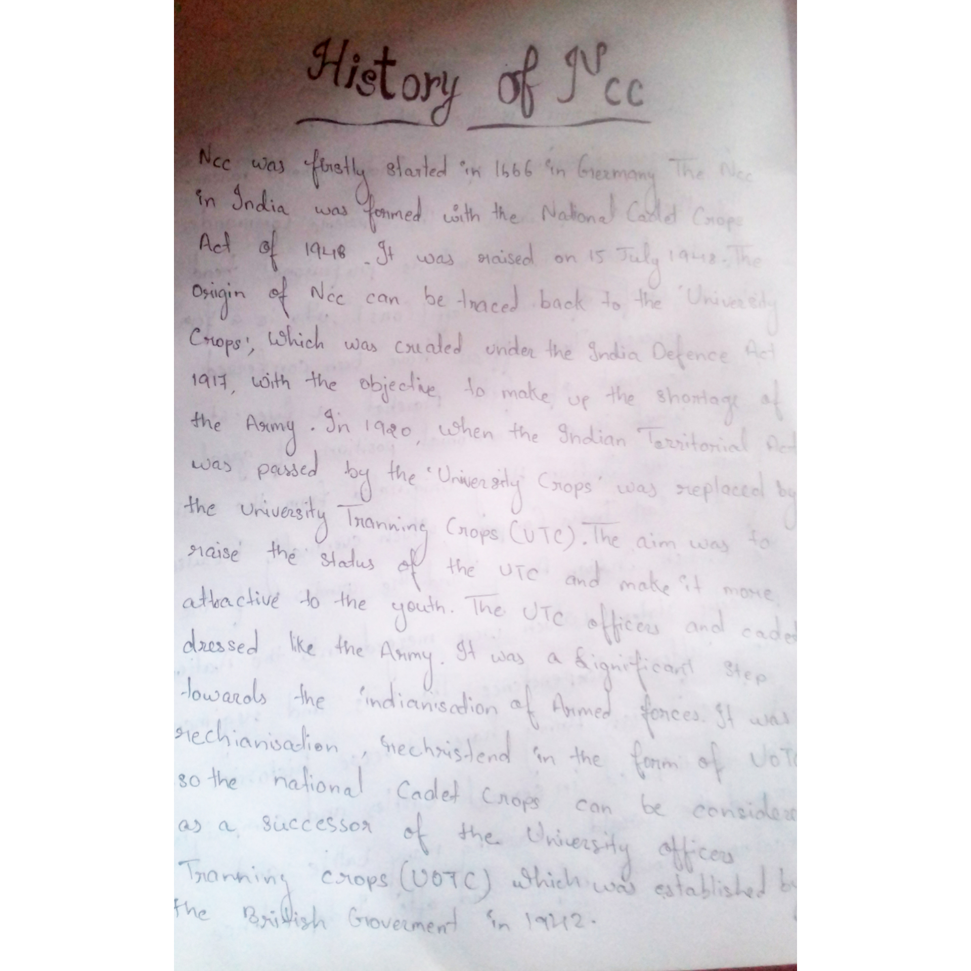 History of ncc – India NCC