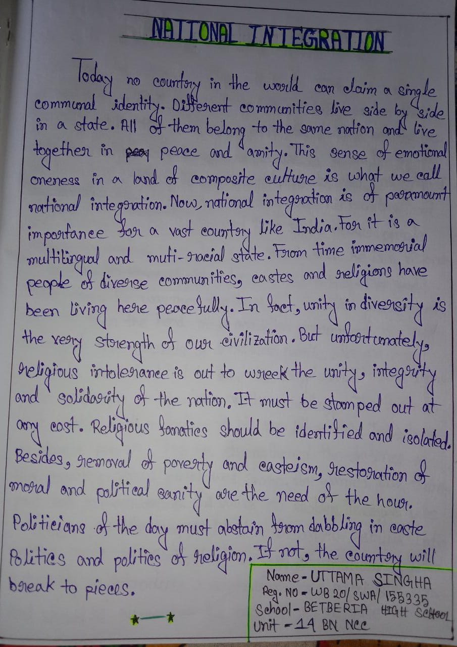 NATIONAL INTEGRATION – India NCC