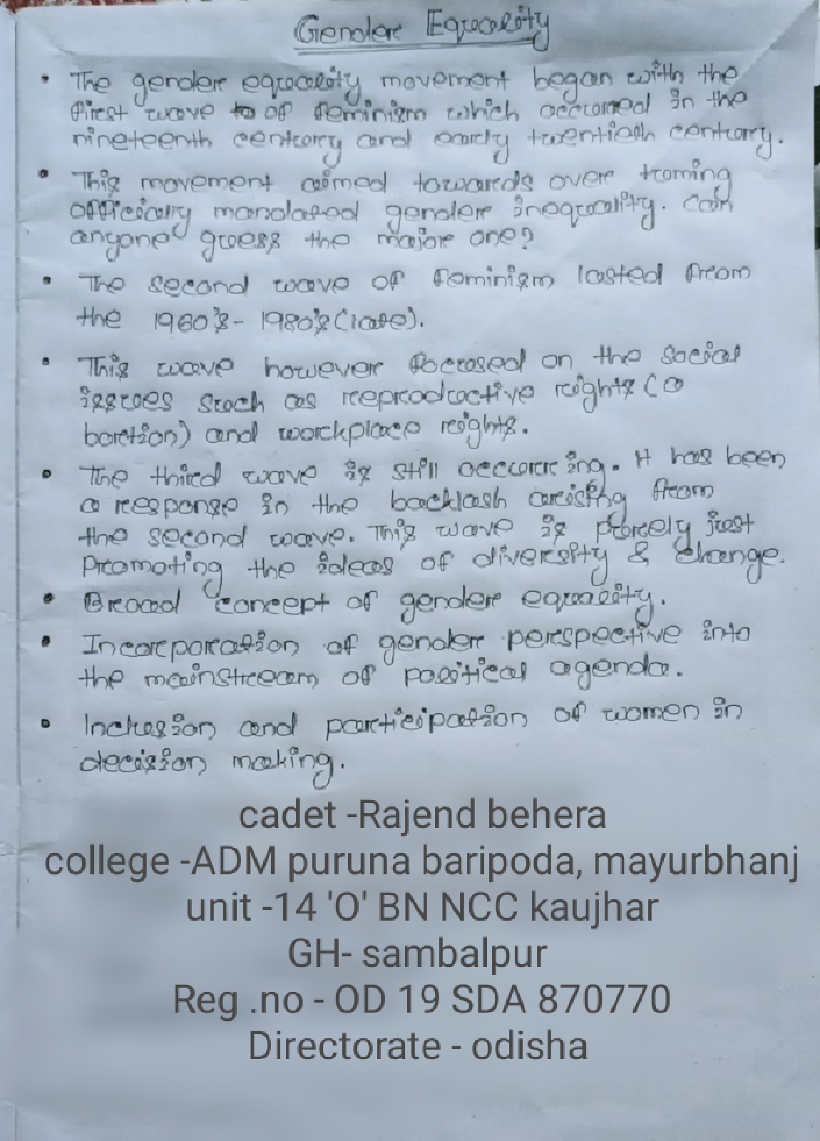 Gender Equality – India NCC