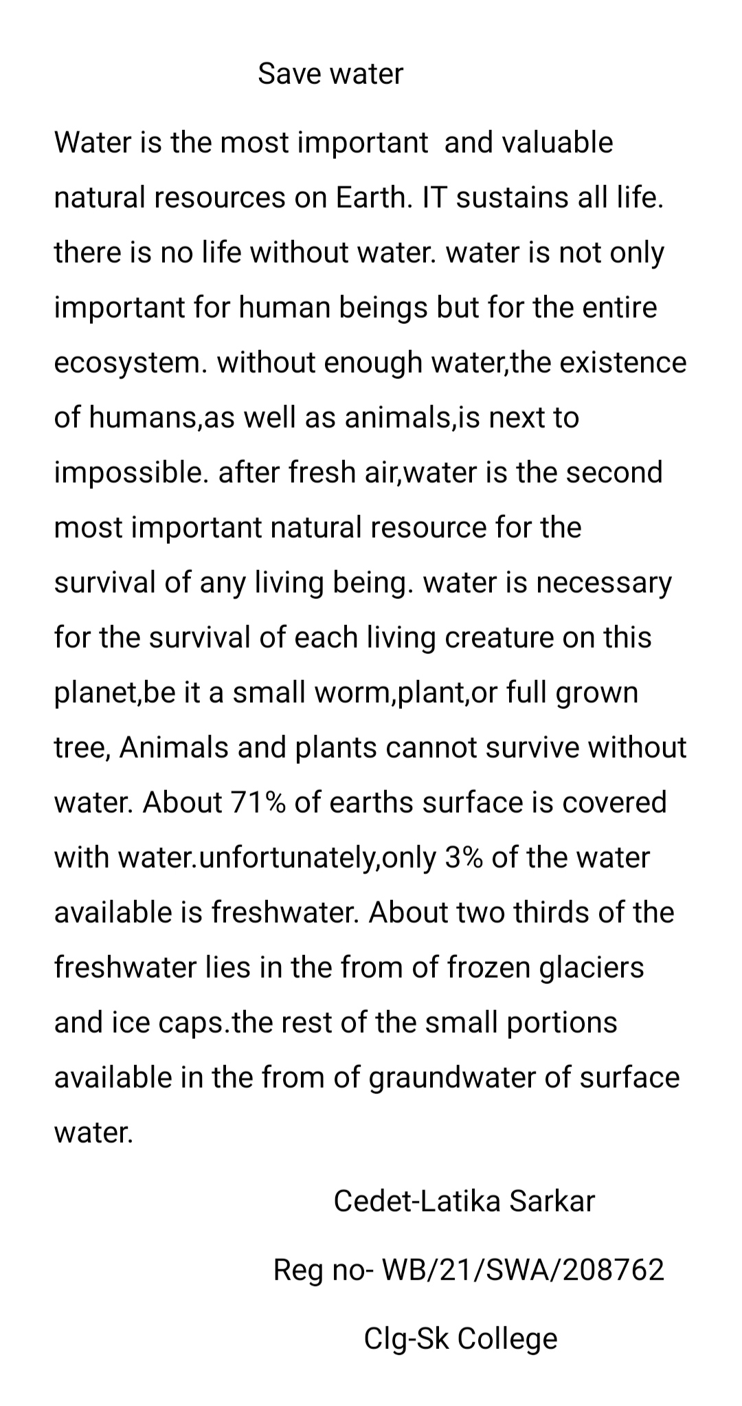 Save water – India NCC