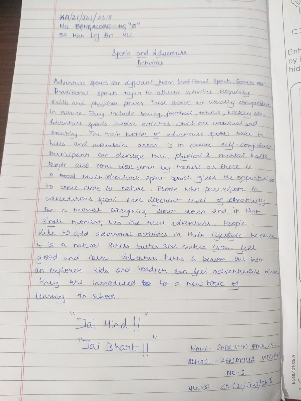 SPORTS AND ADVENTURE ACTIVITIES – India NCC