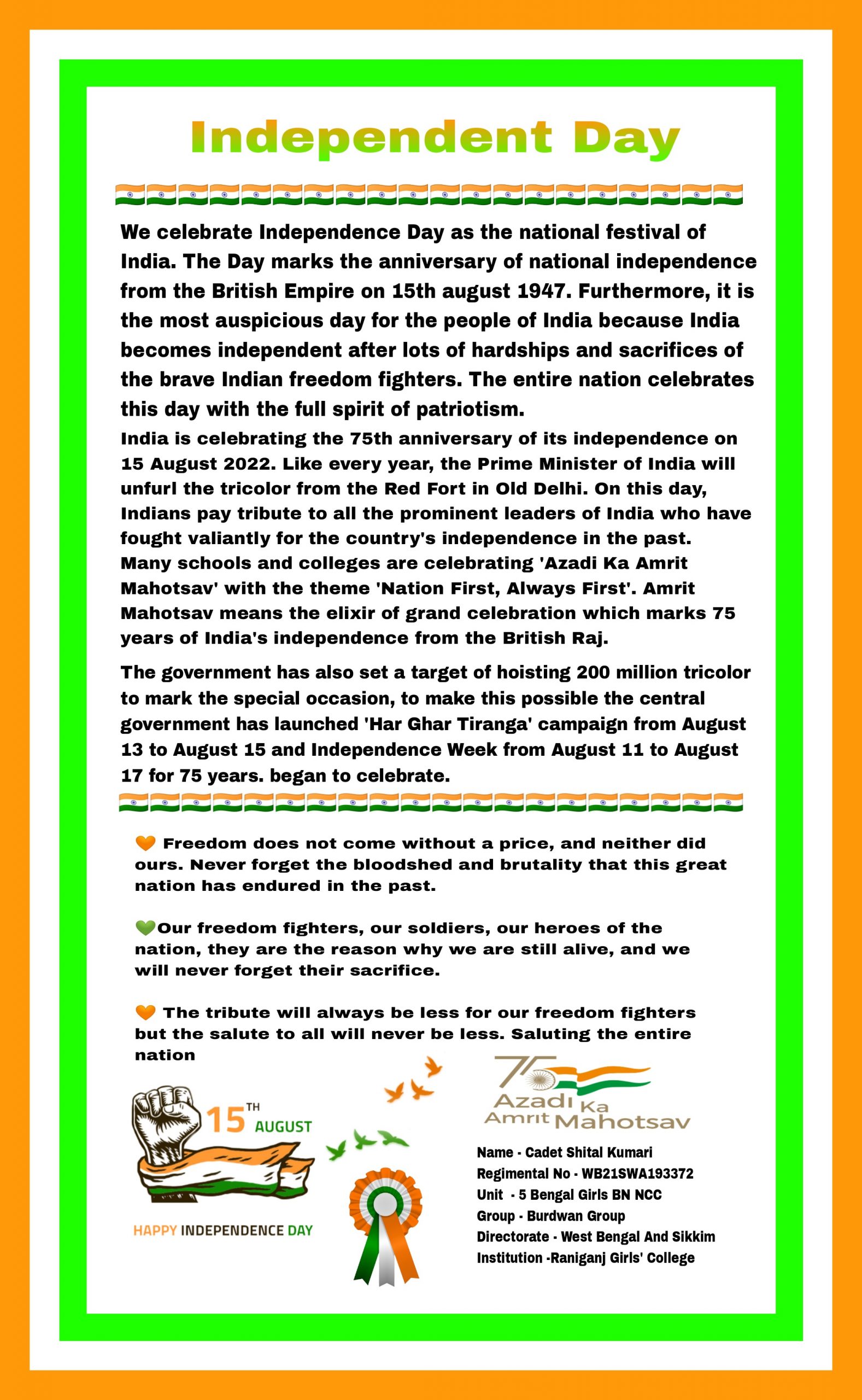 Article on independence day – India NCC