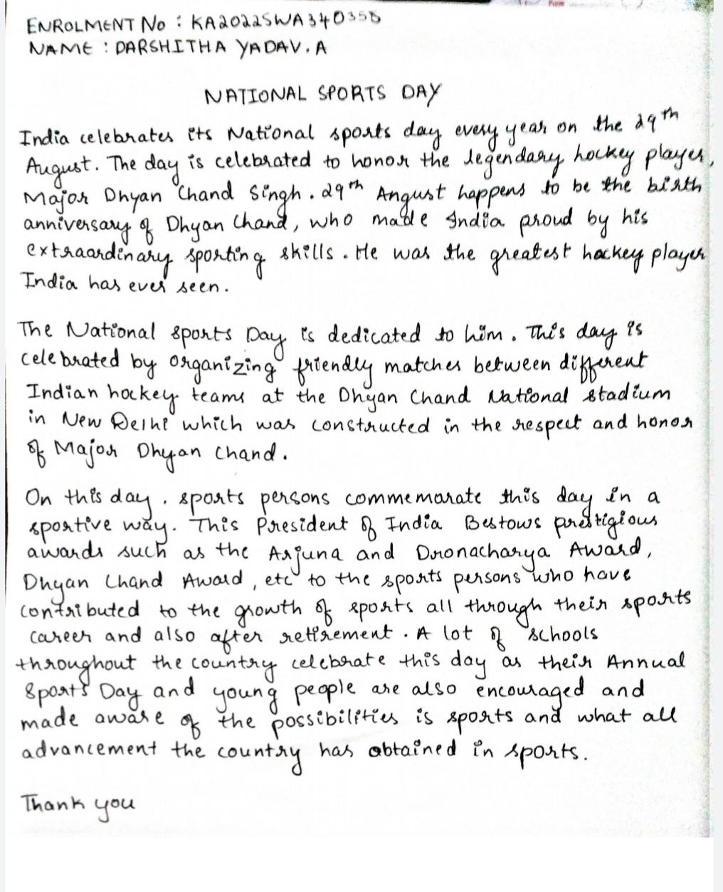 NATIONAL SPORTS DAY – India NCC