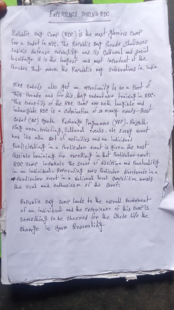 EXPERIENCE DURING RDC – India NCC