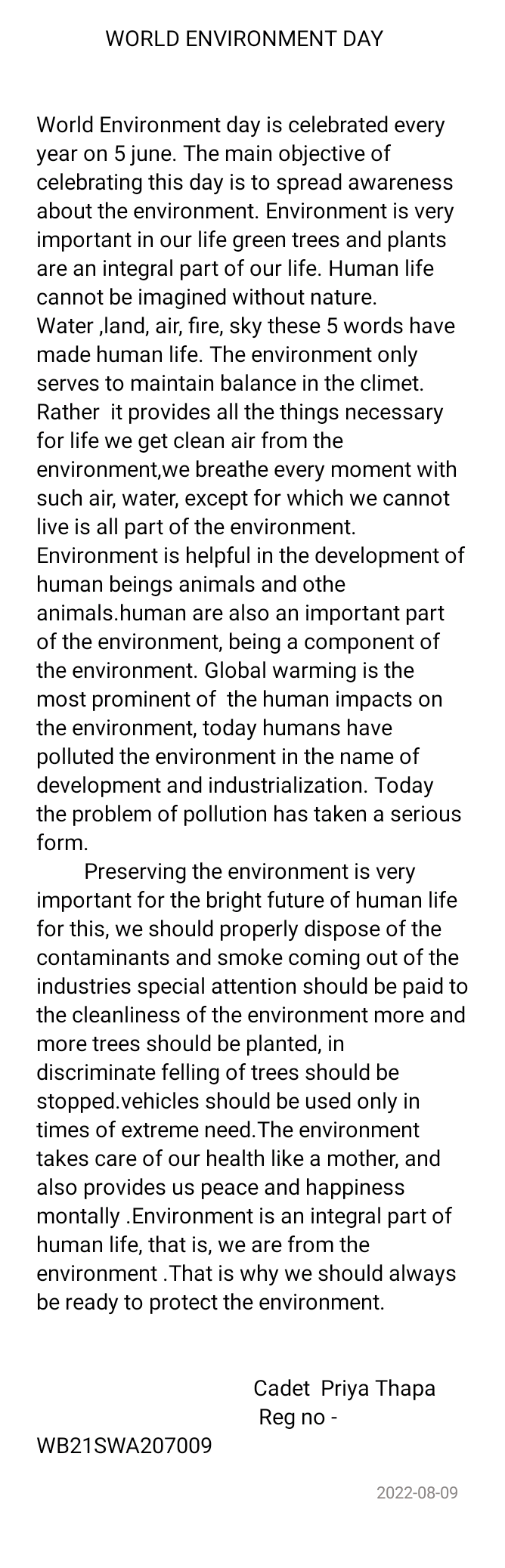 World environment day – India NCC