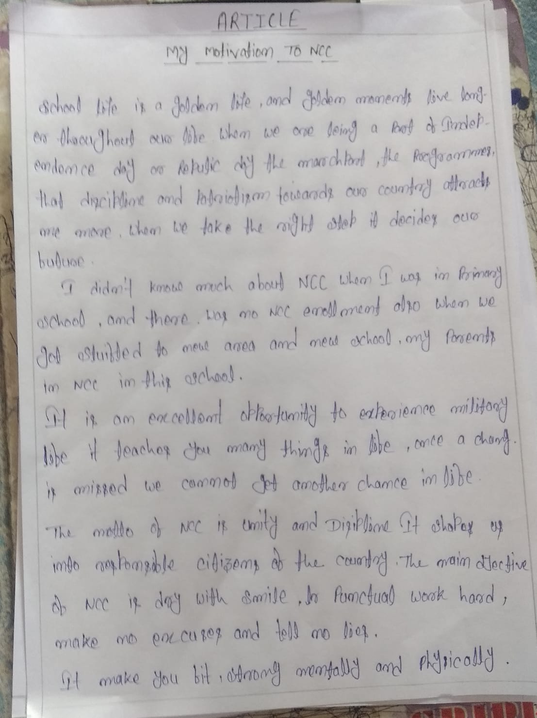 My Motivation To NCC – India NCC