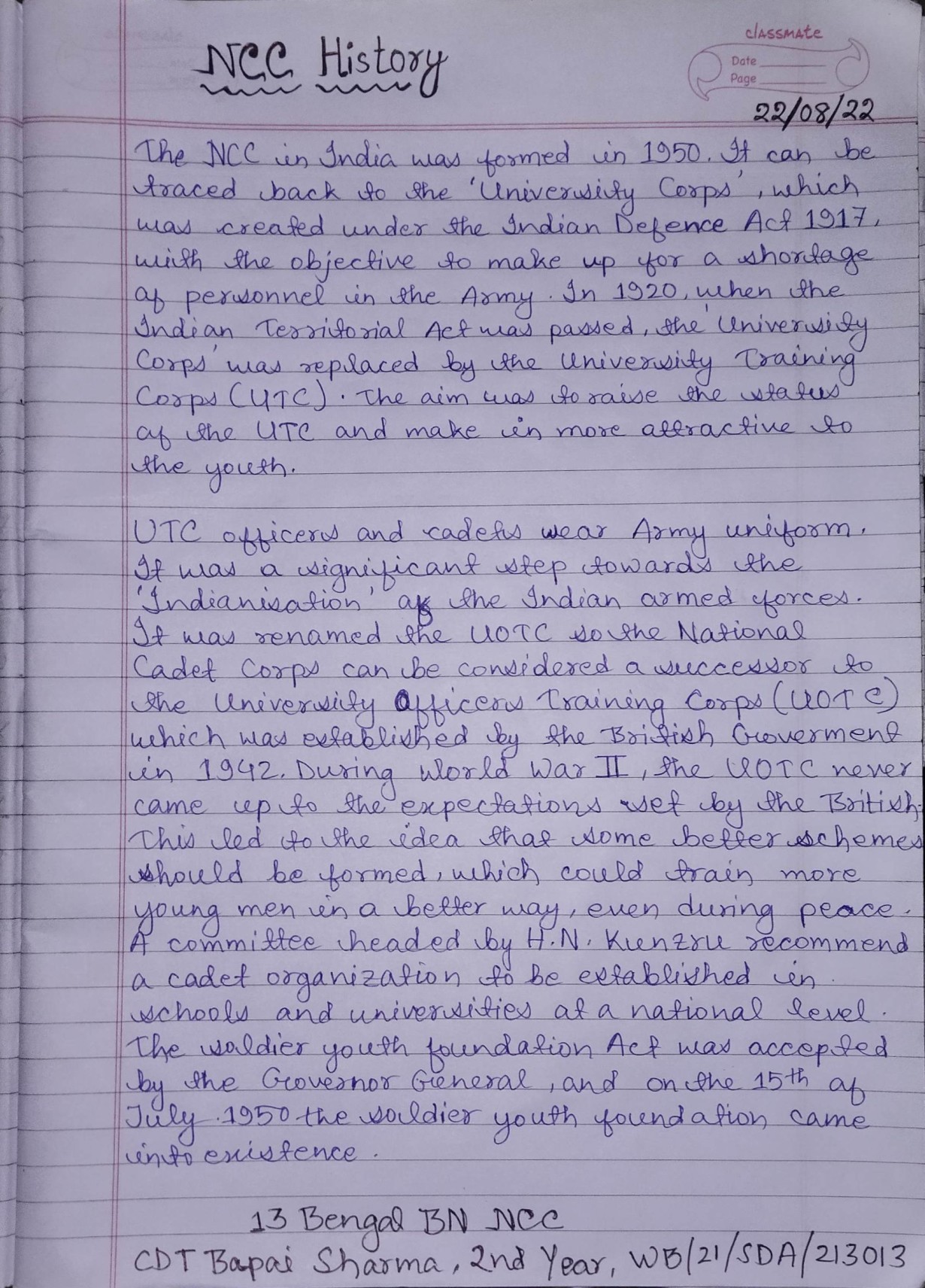 NCC History – India NCC