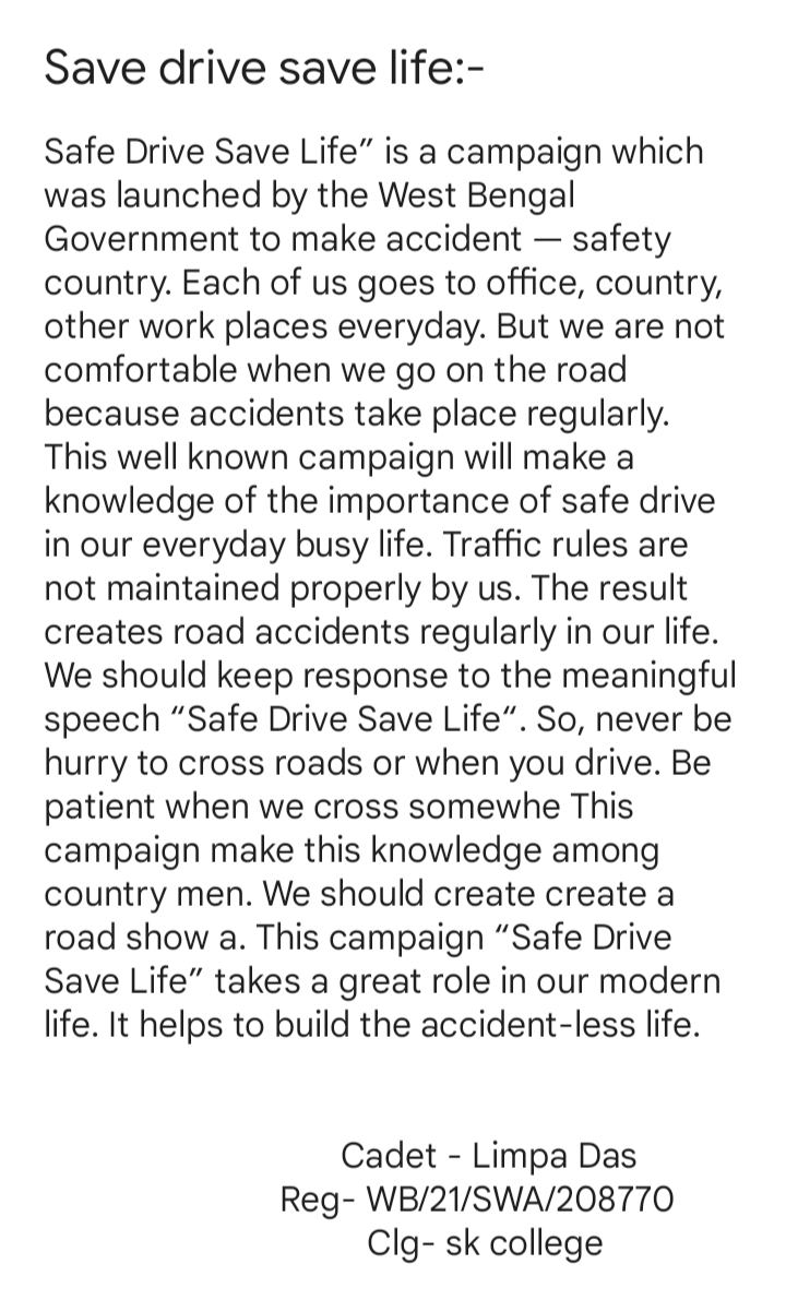 Save drive save life – India NCC