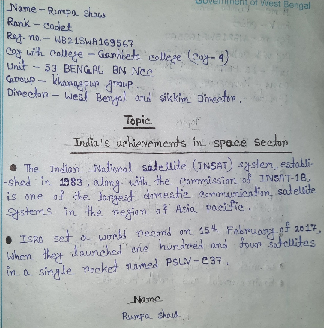 India's achievement in space sector – India NCC