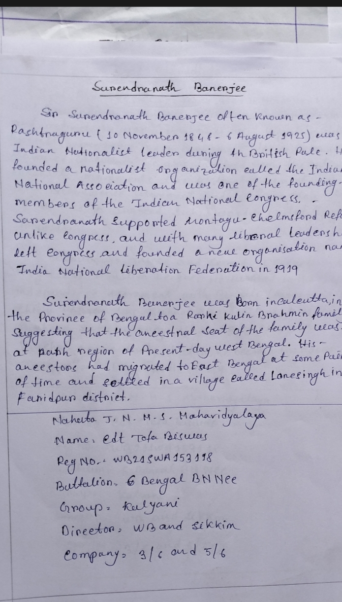 Surendranath Banerjee – India NCC