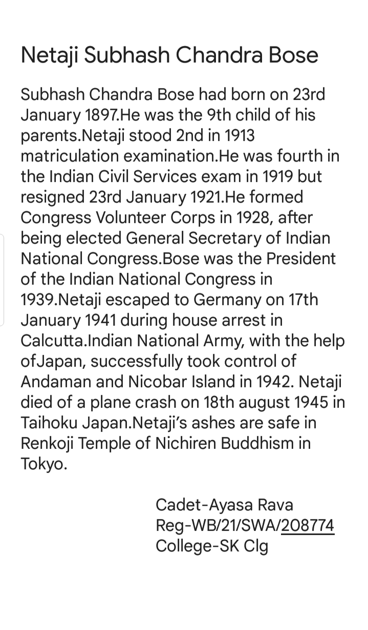 Netaji Subhash Chandra Bose – India NCC