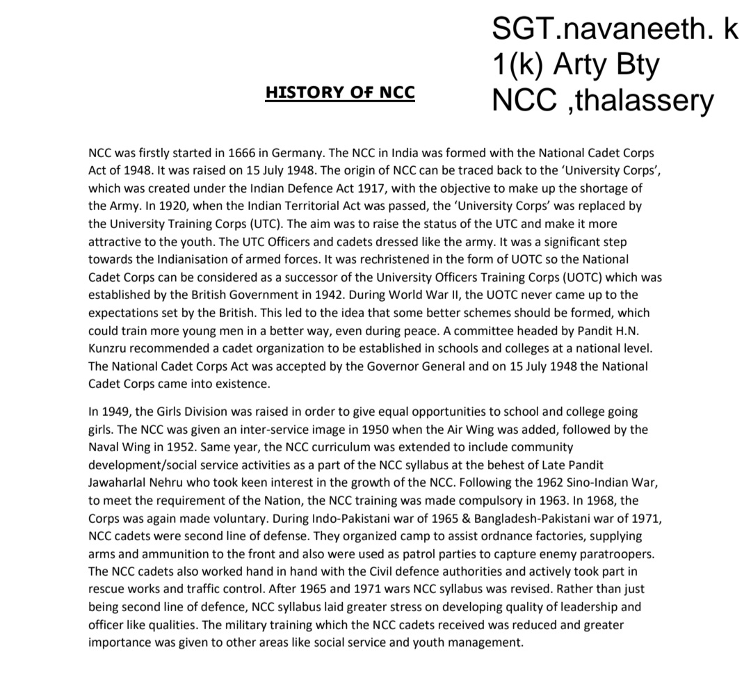 Ncc history – India NCC