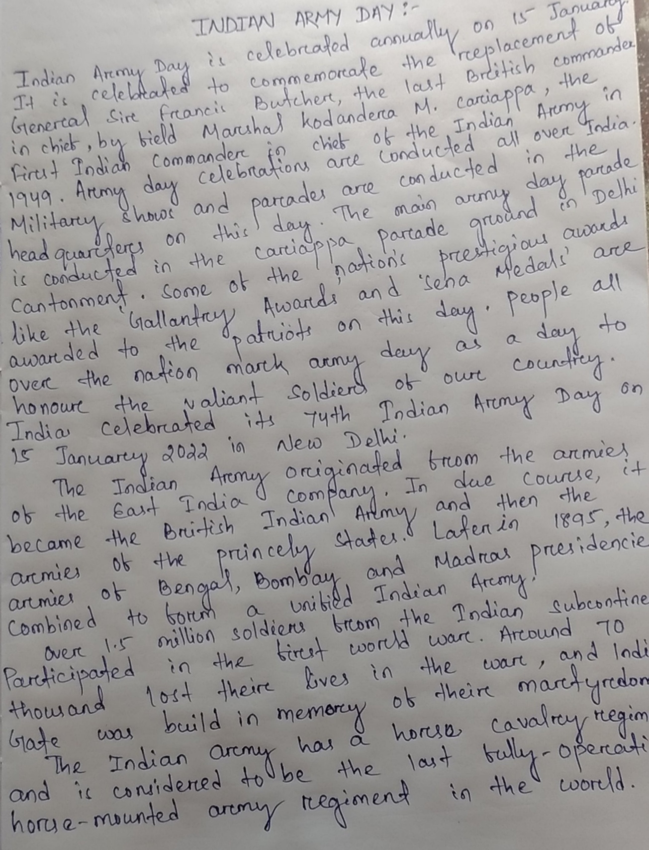 Indian army day – India NCC