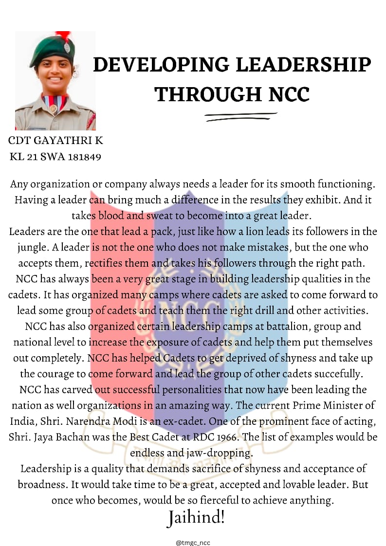 DEVELOPING LEADERSHIP THROUGH NCC – India NCC