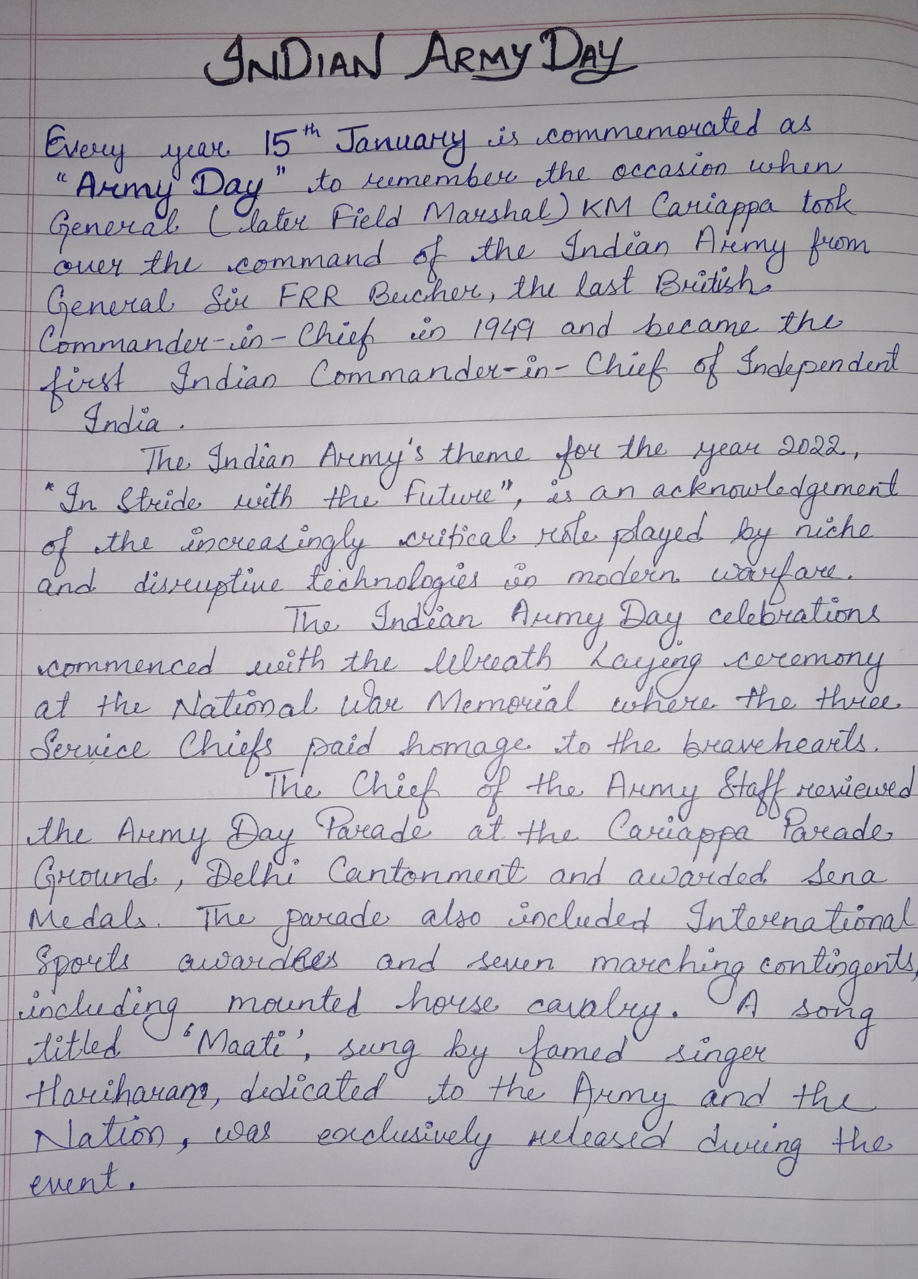 Article – Indian Army Day – India NCC