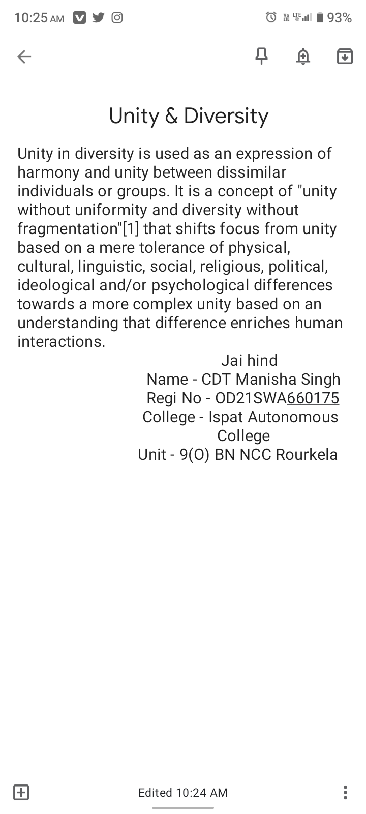 Unity & Diversity – India NCC