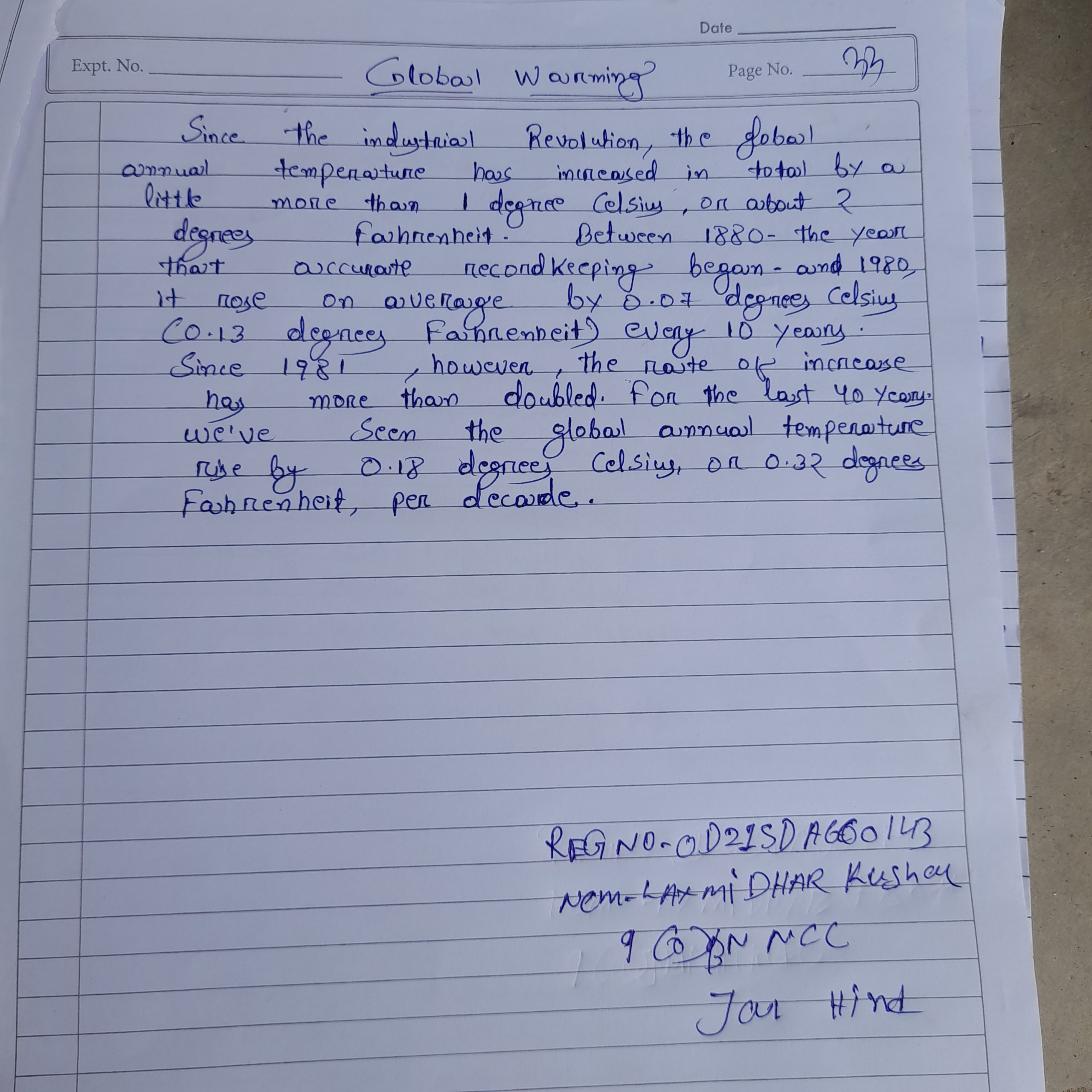 Global warming – India NCC