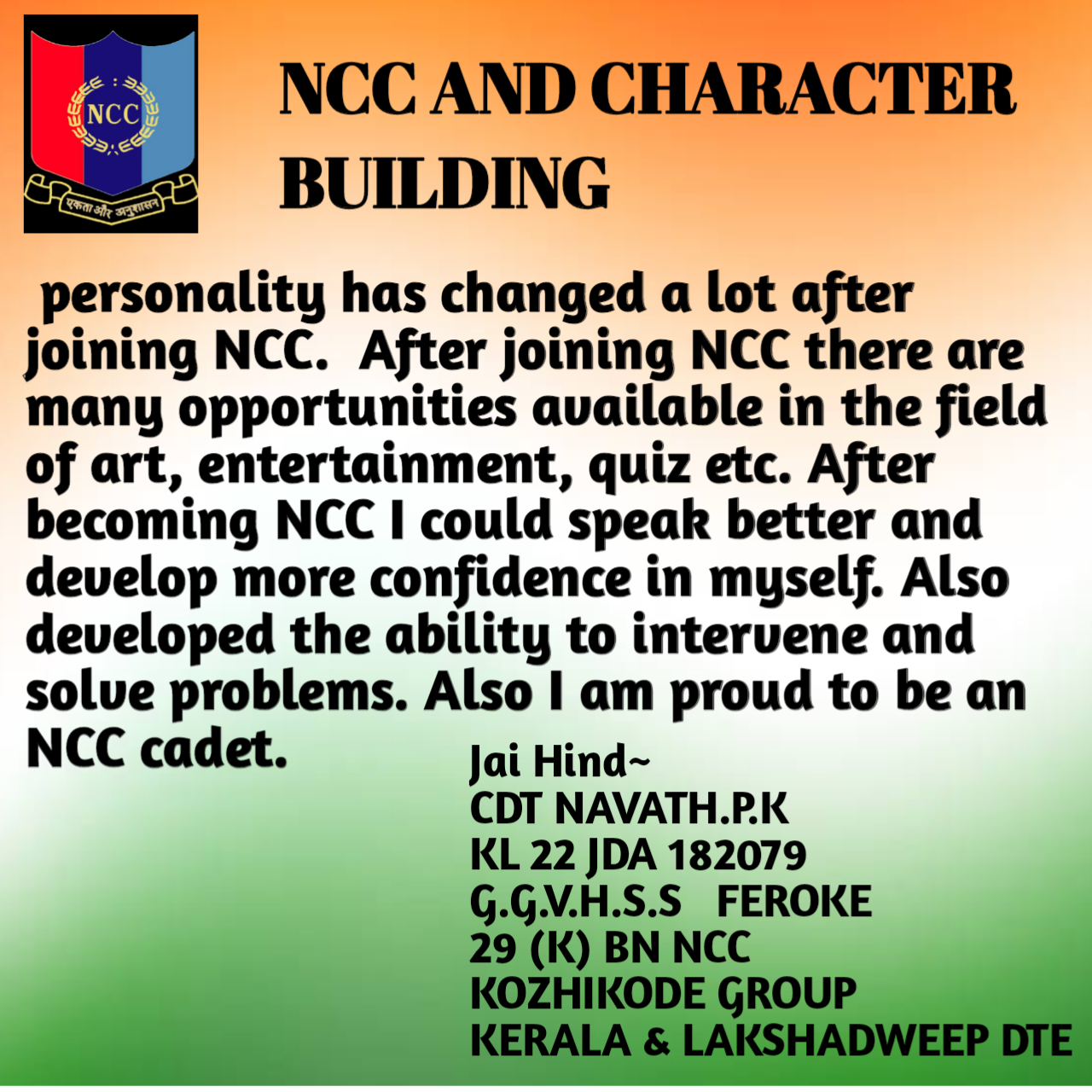 NCC AND CHARACTER BUILDING – India NCC