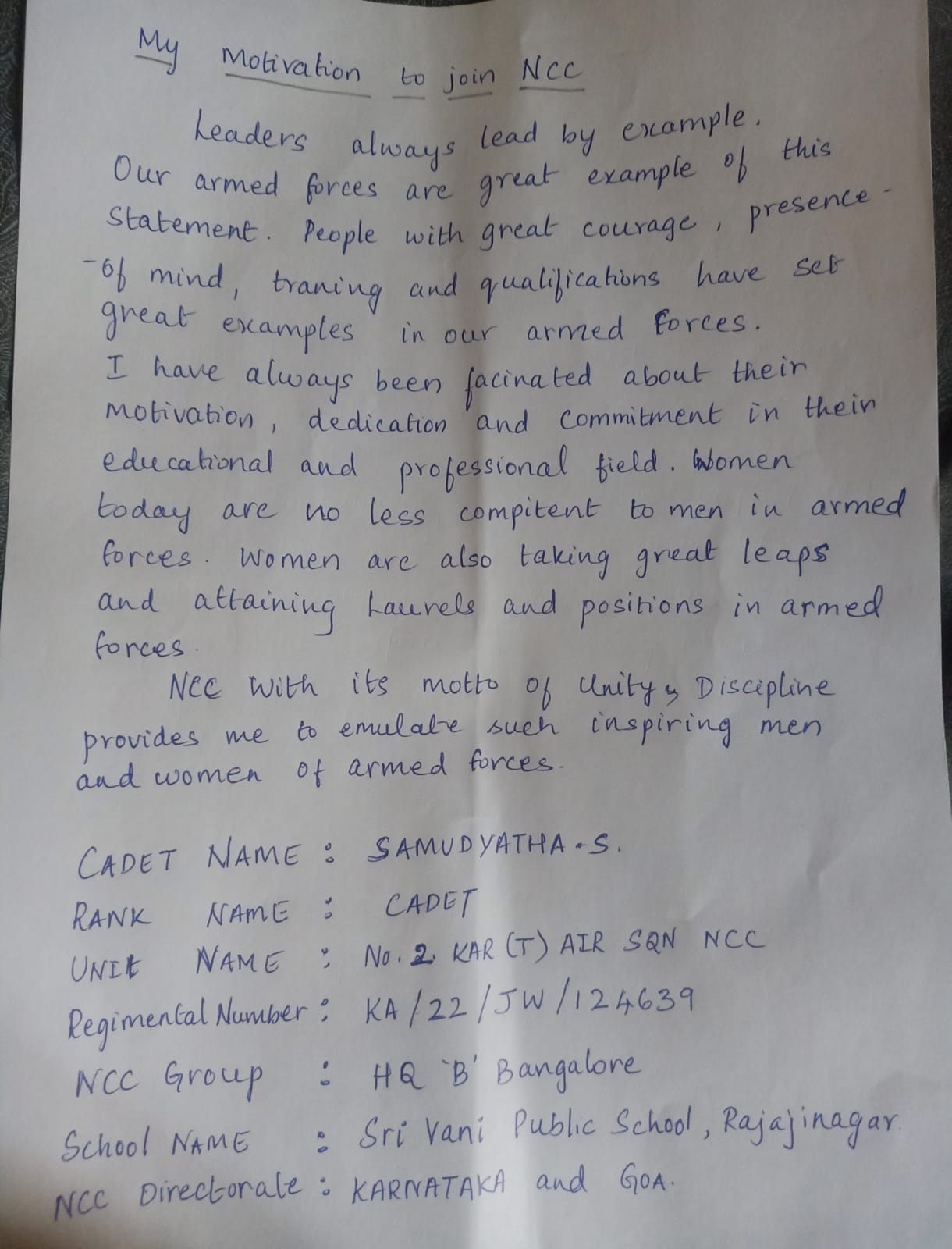 My Motivation To Join Ncc – India NCC