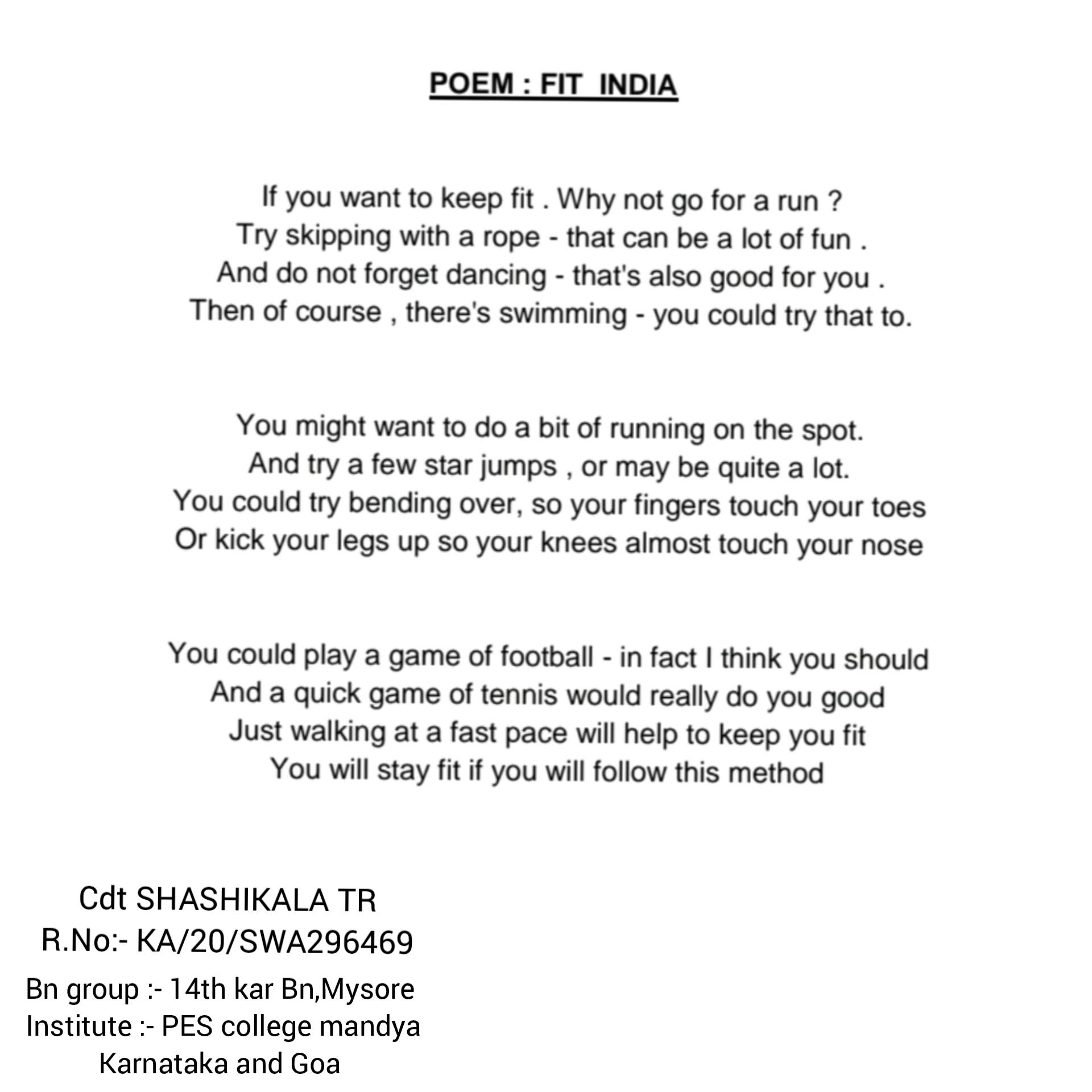 Fit India poem – India NCC