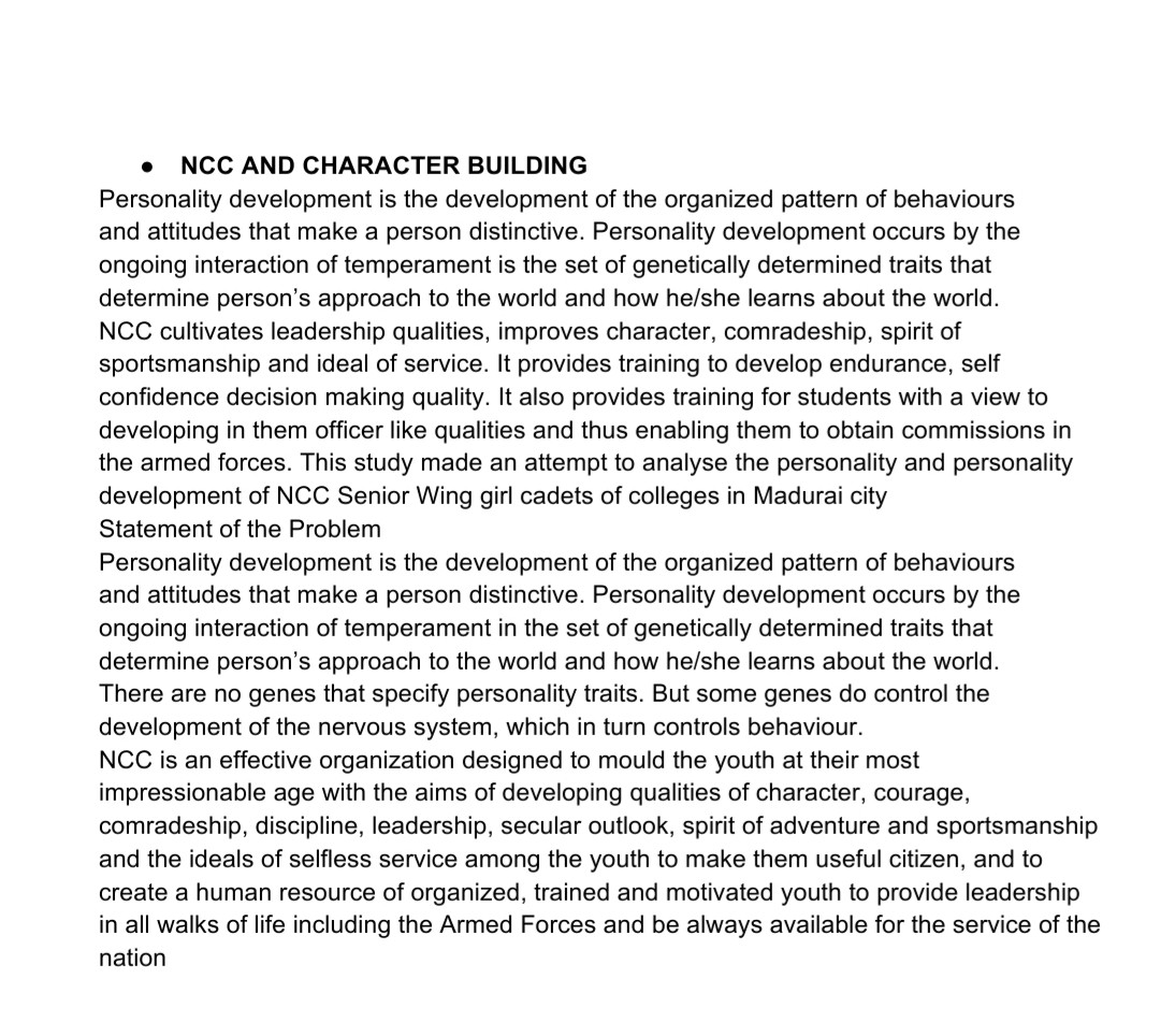 NCC AND CHARACTER BUILDING – India NCC