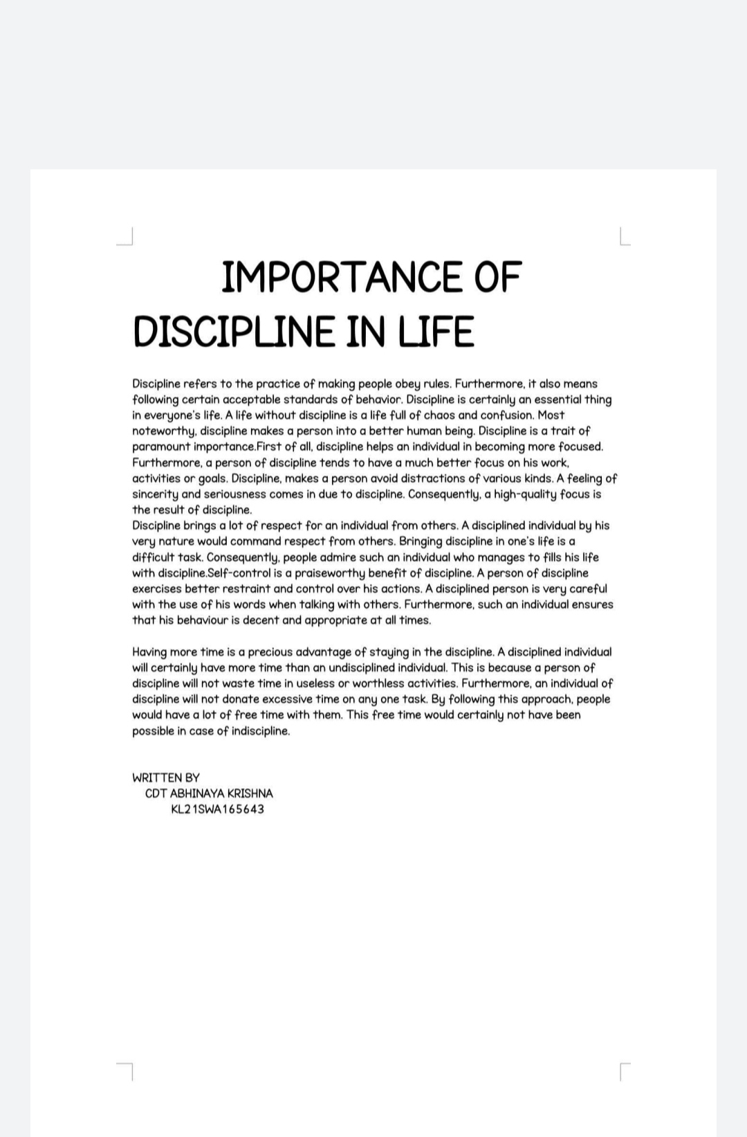 IMPORTANCE OF DISCIPLINE IN LIFE – India NCC