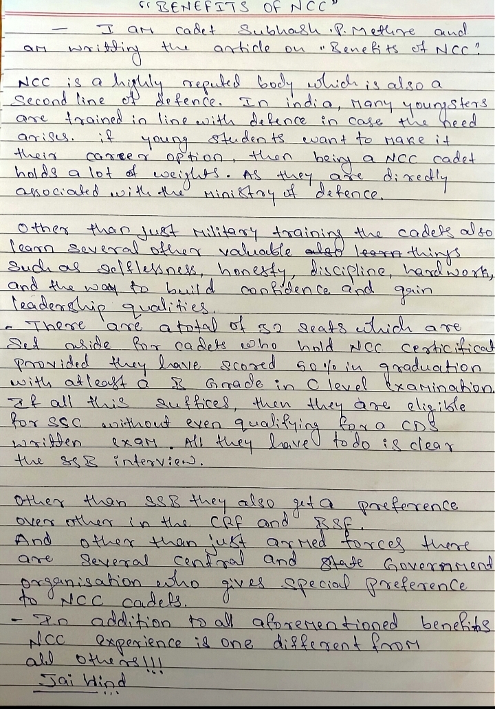 Benefits of ncc – India NCC