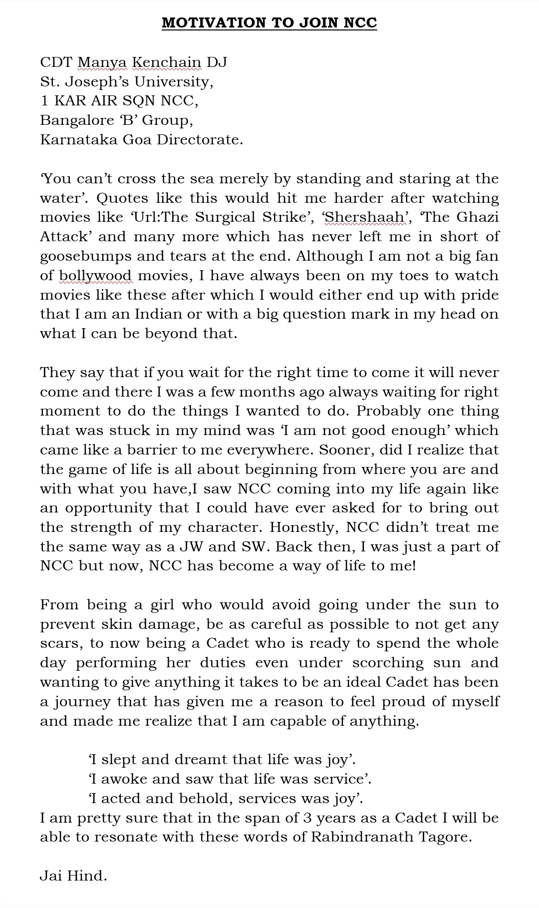 Motivation to join NCC – India NCC